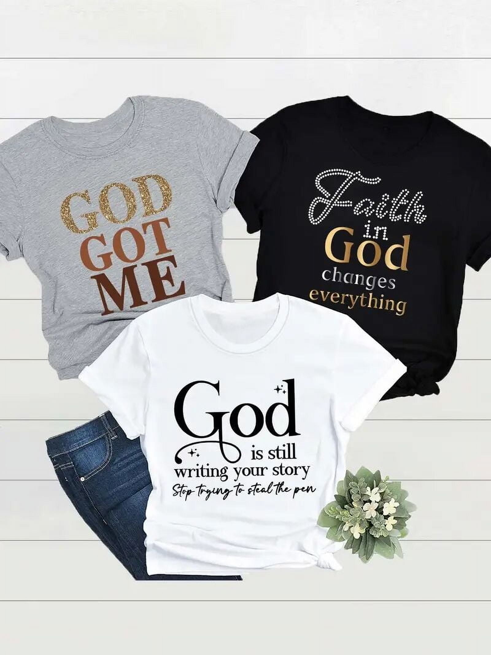 MORTTIC 3-Pack Women's Faith in God Graphic T-Shirts, Summer Cute ...