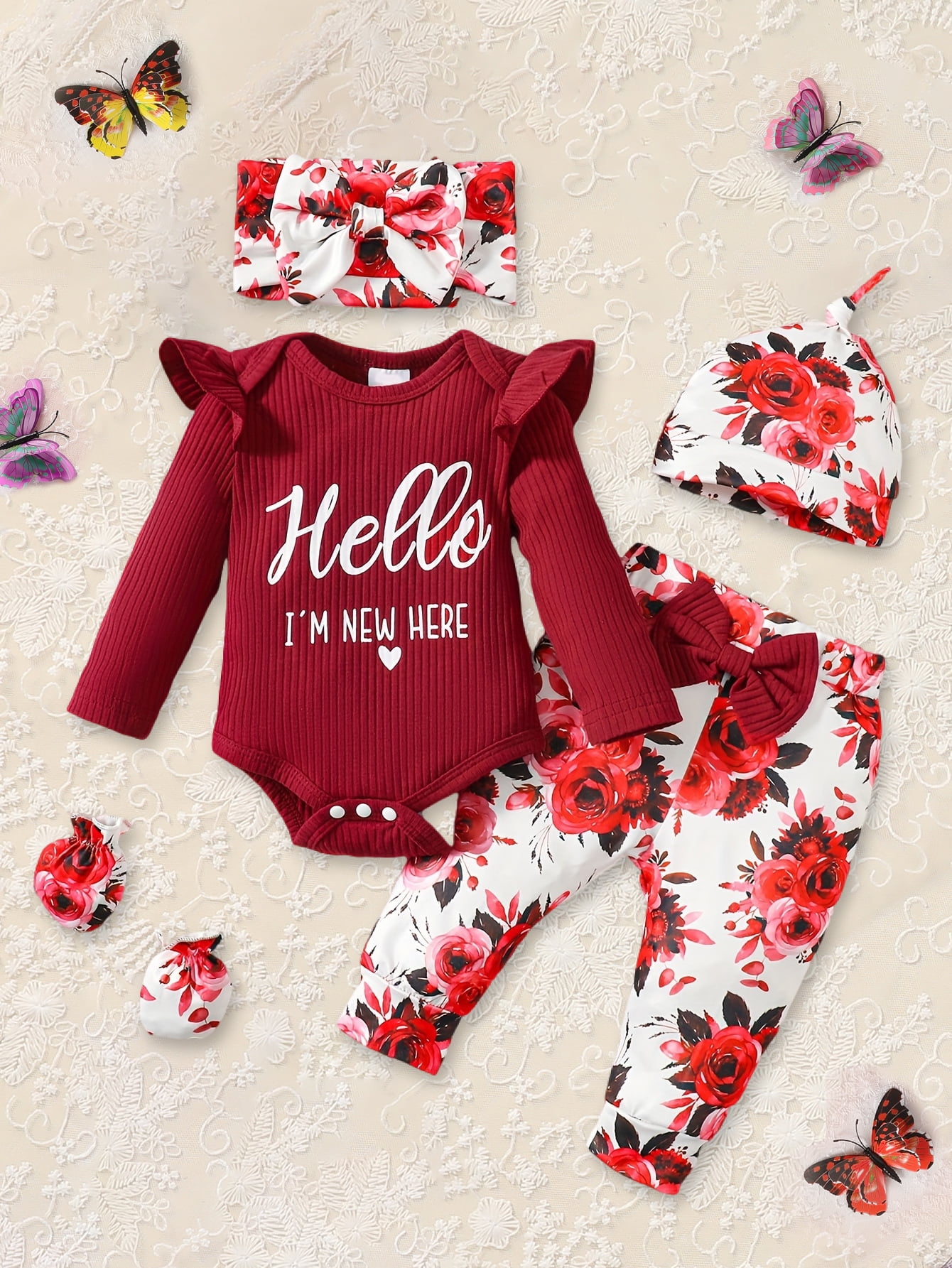 MORTTIC Adorable Newborn Baby Girl 'Hello I'm New Here' Romper Set ...