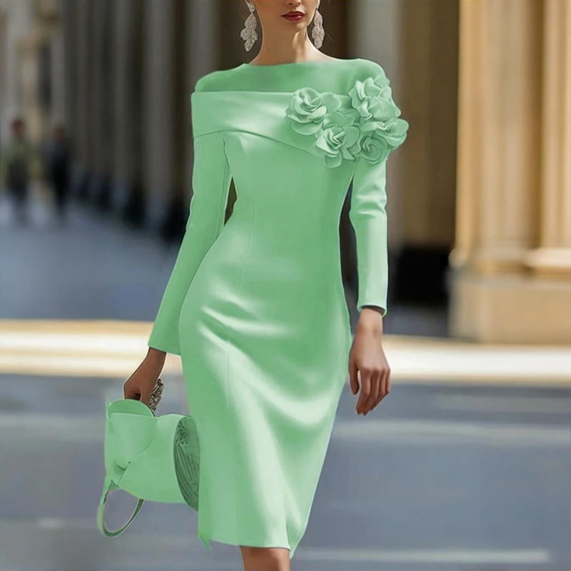 MORTTIC Women's Elegant Floral Embellished Bodycon Dress Long Sleeve ...