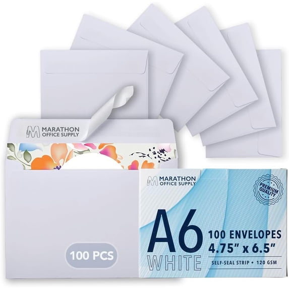MOS A6 White Envelopes 4.75 x 6.5 Inch 100 Pack — Self-Seal Heavyweight ...