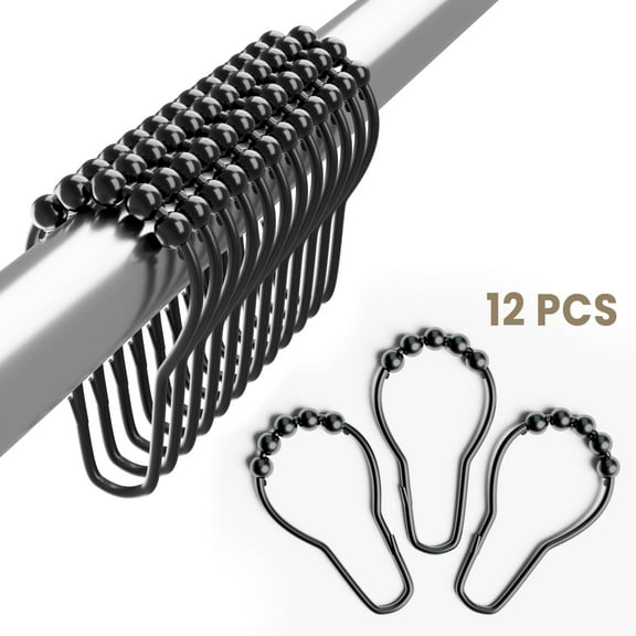 FUGee-Shower Curtain Hooks Rings, Double Sided Shower Curtain Hooks ...