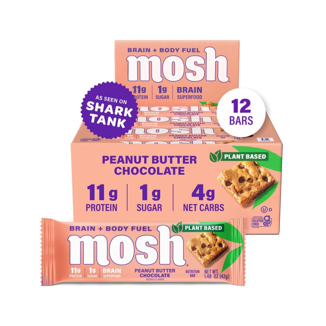 MOSH Peanut Butter Chocolate DMF15 Plant Based Keto Protein Bars, High Protein, Gluten Free ...