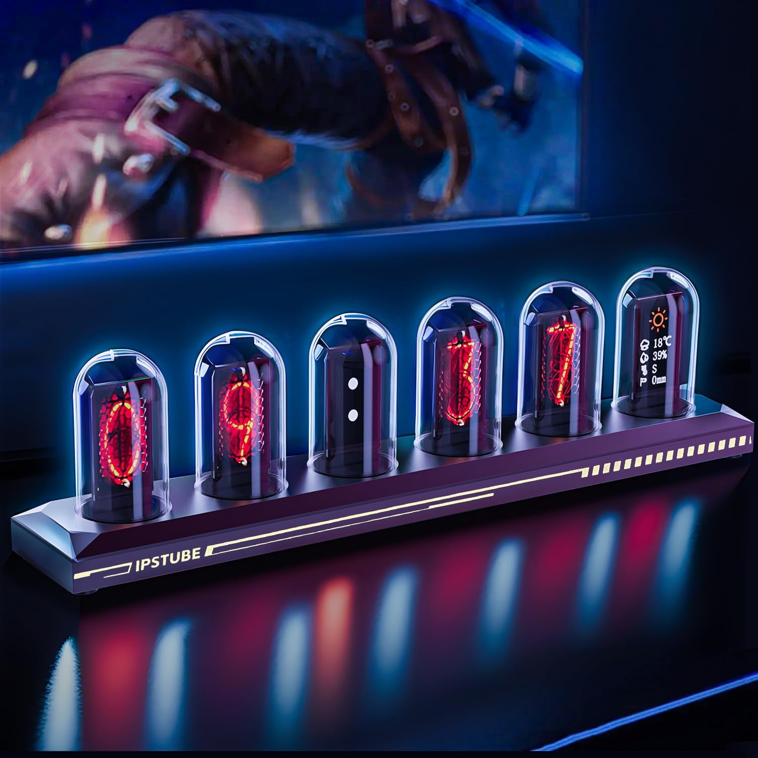 MOSHOU Nixie Tube Clock, RGB Glow Tube Clock 5 IPS Color Screen Digital ...