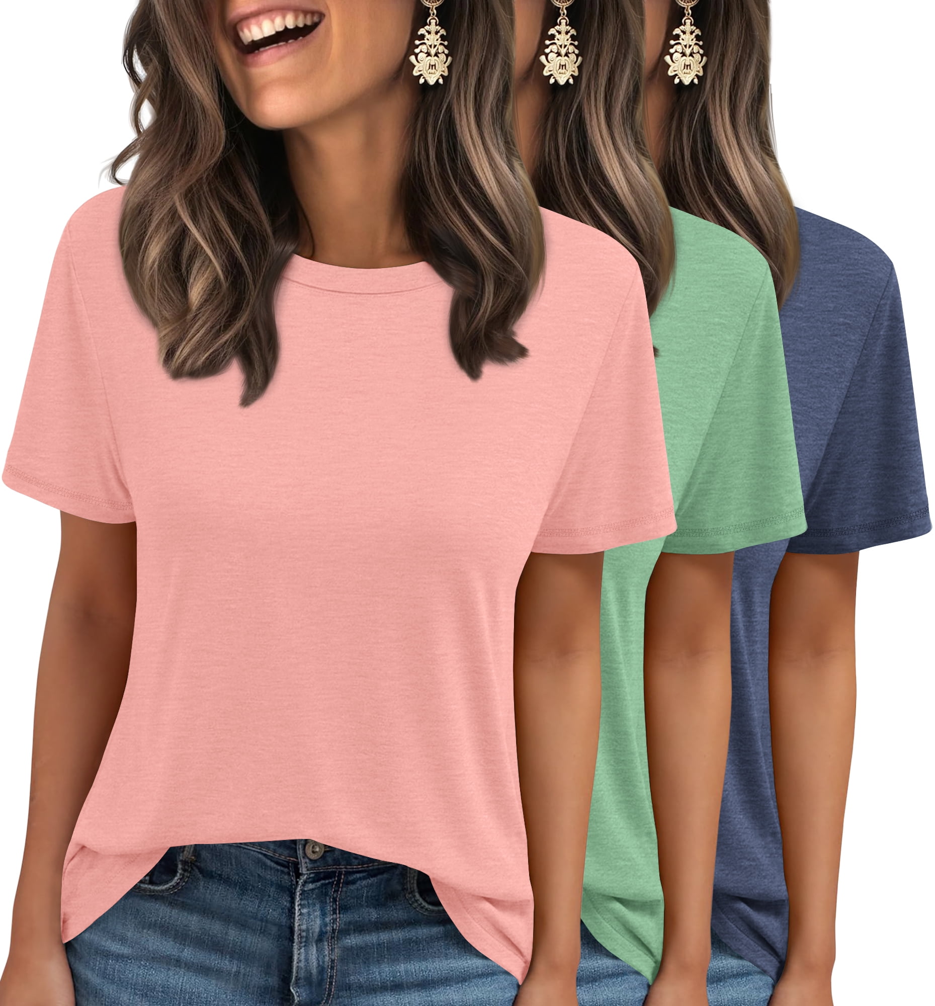MOSHU 3 Pack Women's Short Sleeve T-Shirts, Breathable Summer Tops ...