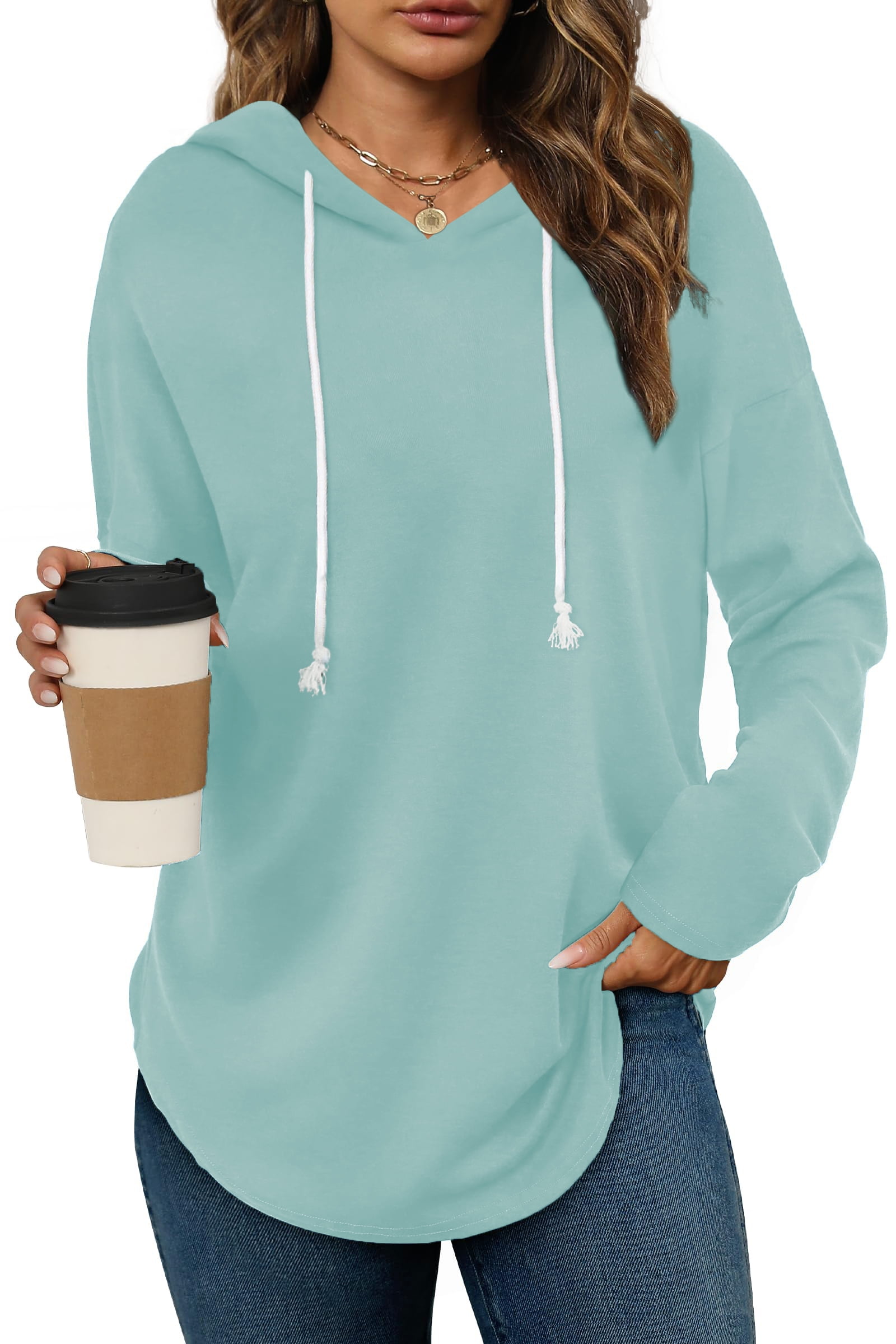 MOSHU Casual Hoodies for Women Loose Fit Drawstring Hooded Womens ...