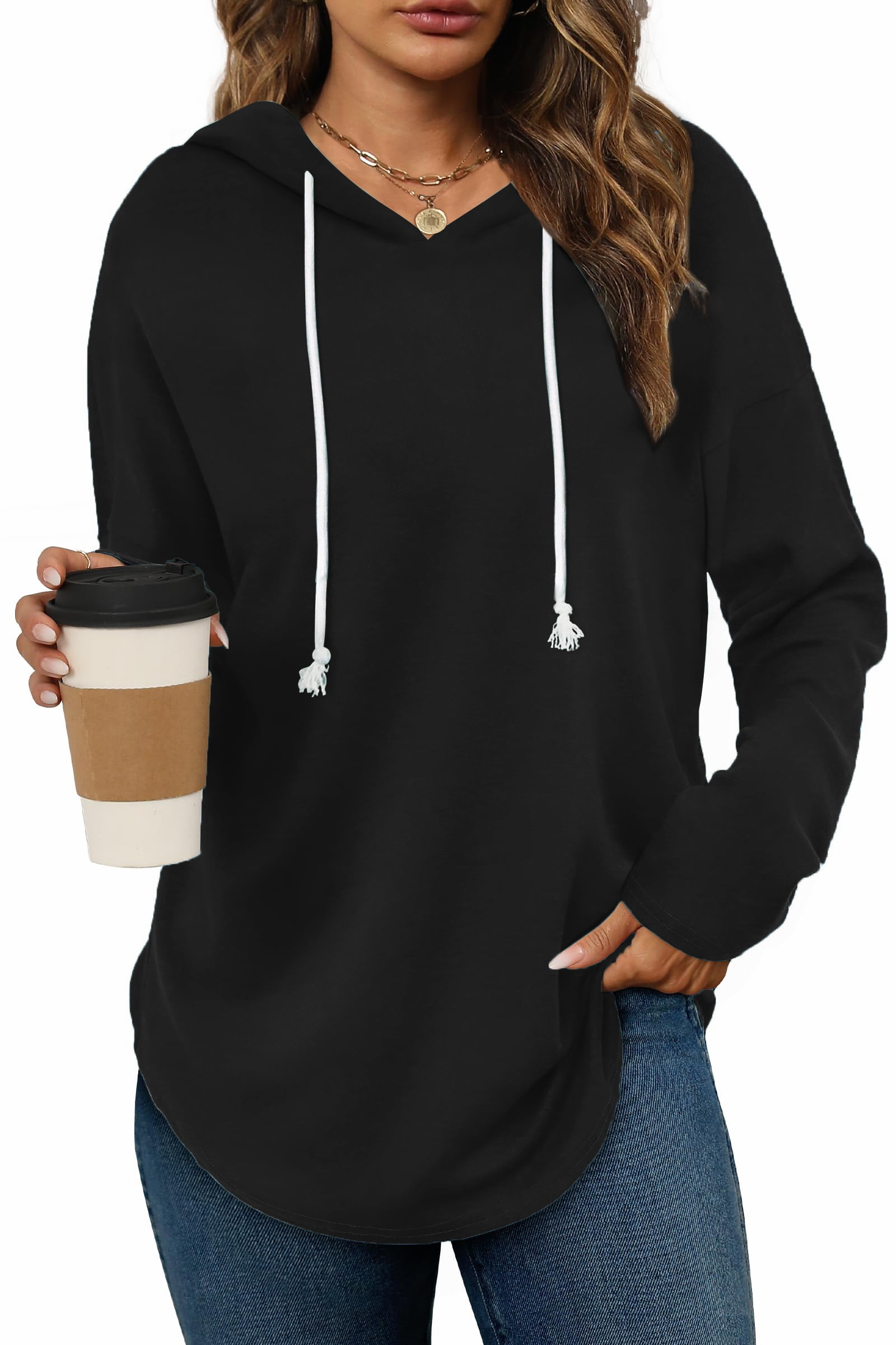 MOSHU Casual Hoodies for Women Loose Fit Drawstring Hooded Womens ...