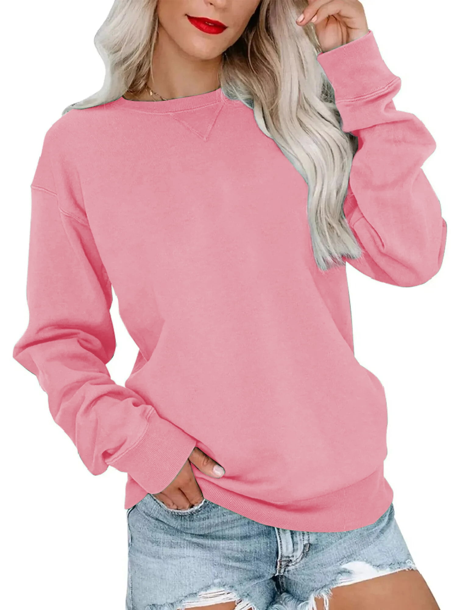 MOSHU Oversized Womens Sweatshirts Crewneck Long Sleeve Casual Tops for ...