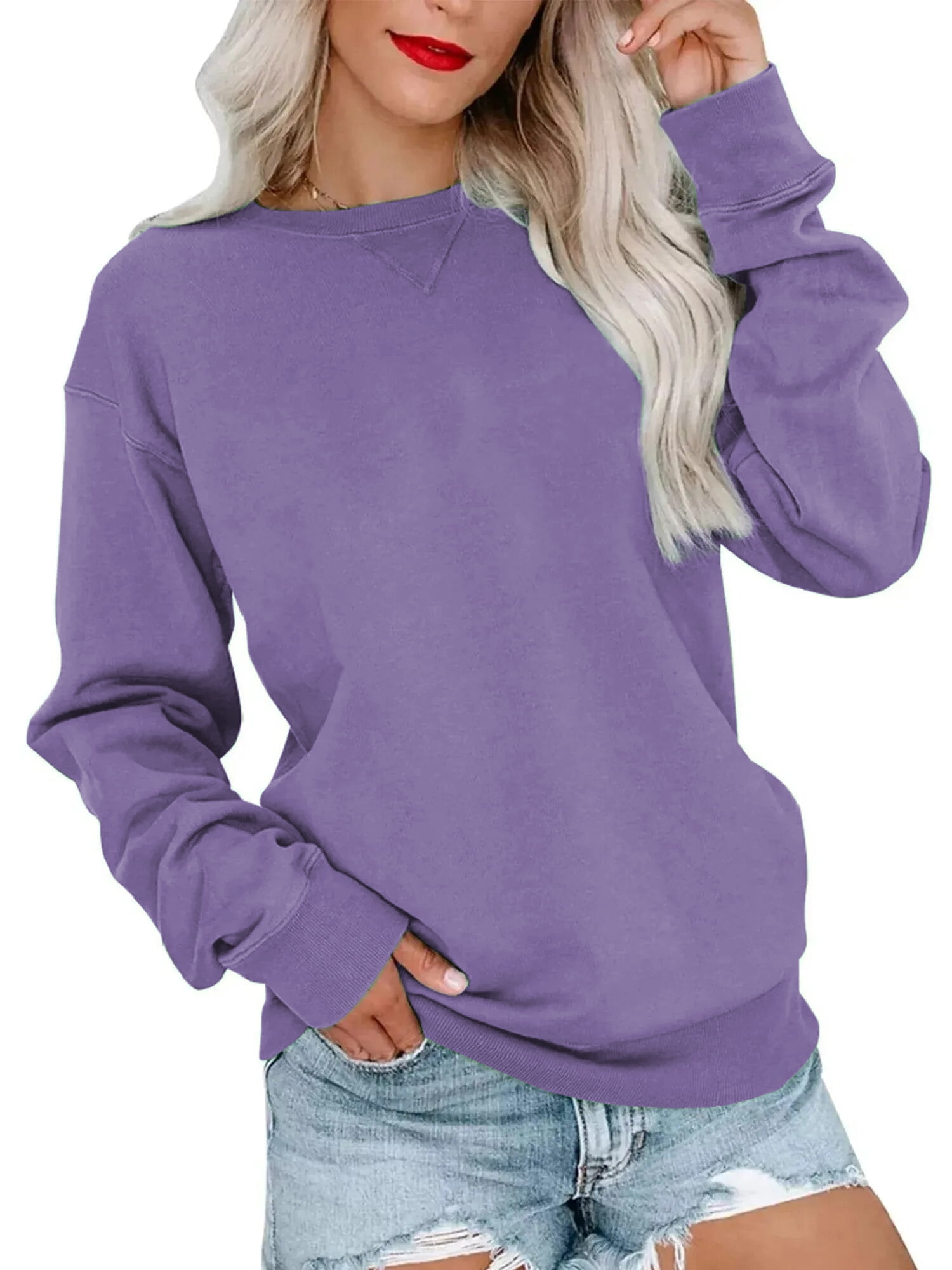 MOSHU Women's Oversized Casual Sweatshirts, Long Sleeve Crewneck Tops ...