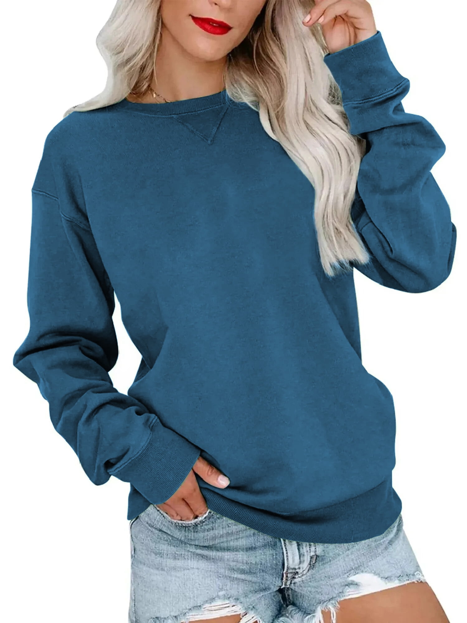 MOSHU Women's Casual Long Sleeve Crewneck Sweatshirt, Oversized ...