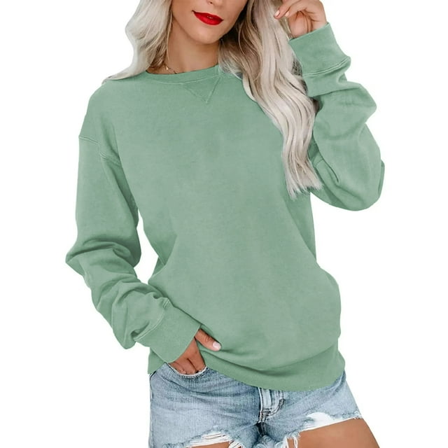 MOSHU Casual Womens Sweatshirts Crewneck Long Sleeve Tops Oversized Pullover Sweatshirt for ...
