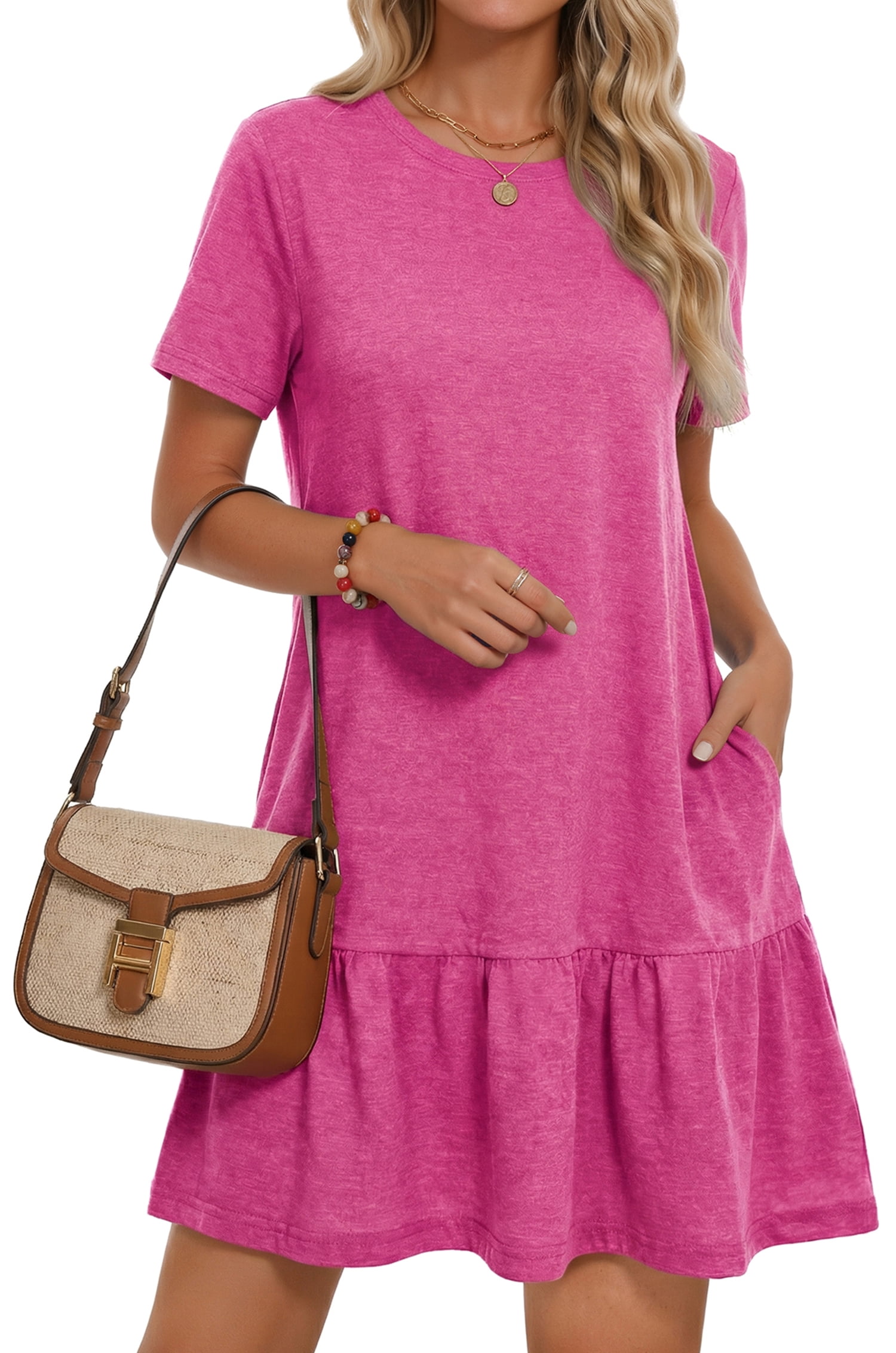 MOSHU Crew Neck Dresses for Women Short Sleeve Women Dresses Casual ...