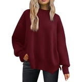 MOSHU Crewneck Sweaters for Women Drop Shoulder Long Sleeve Tops Side ...