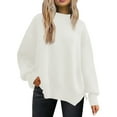 MOSHU Crewneck Sweaters for Women Drop Shoulder Long Sleeve Tops Side ...