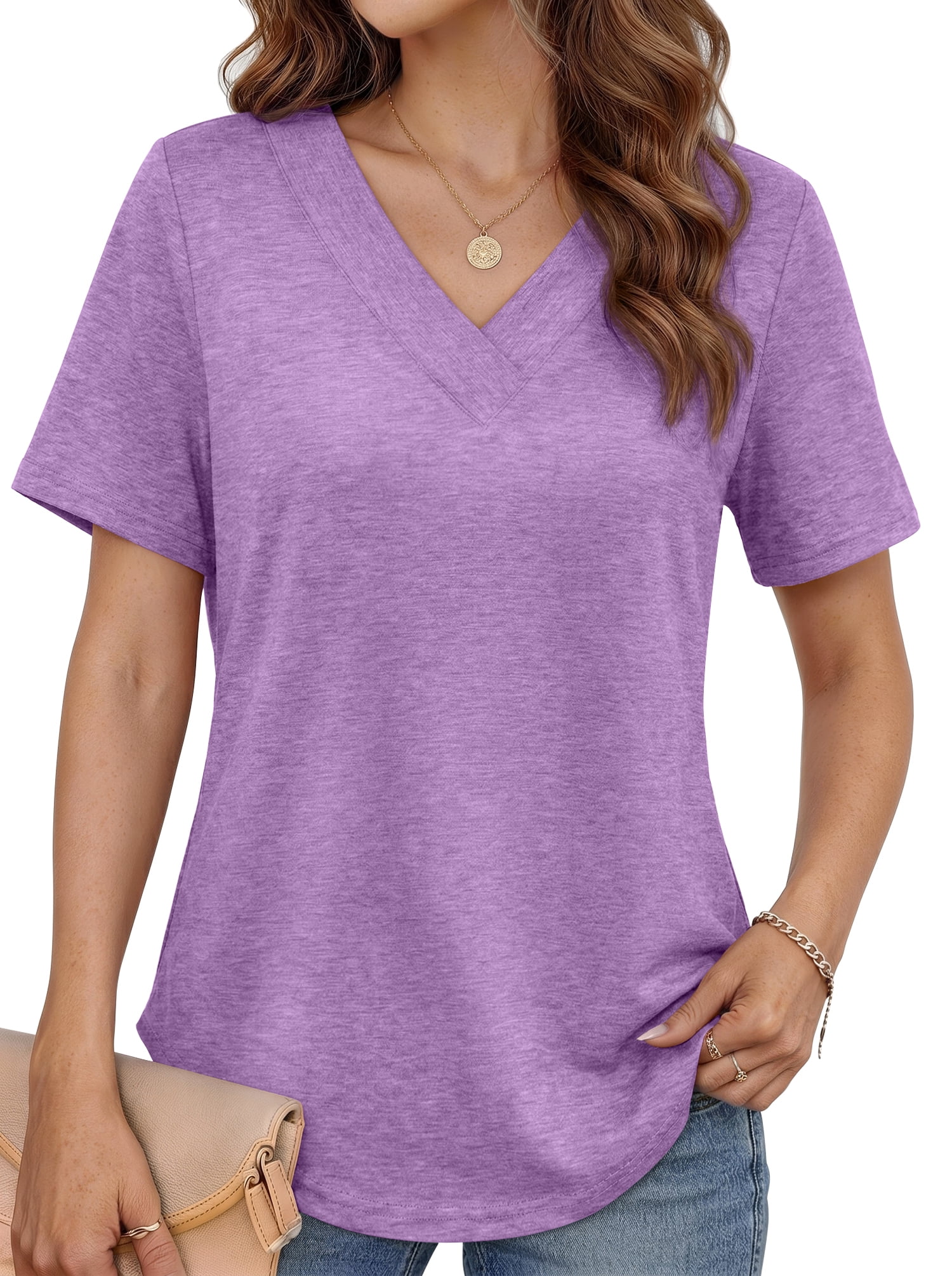 MOSHU Womens Deep V Neck Tops, Lightweight Summer Blouses, Casual Loose ...