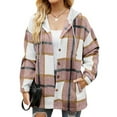 MOSHU Women's Hooded Plaid Flannel Shacket Jacket with Pocket, Button ...