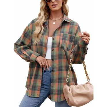 Fantaslook Women's Oversized Plaid Flannel Shirts, Comfortable Long ...
