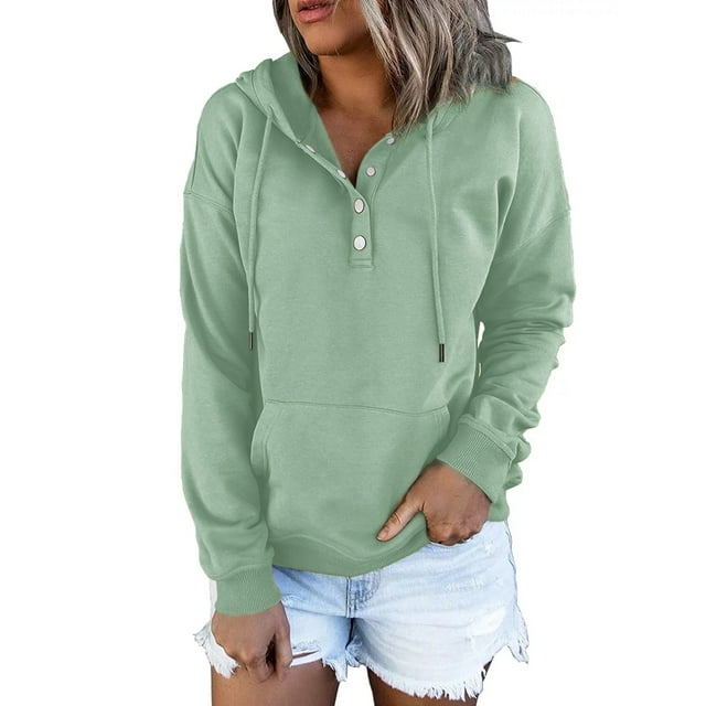 MOSHU Half Boutton Womens Hoodies Drawstring Hooded Sweatshirts for ...