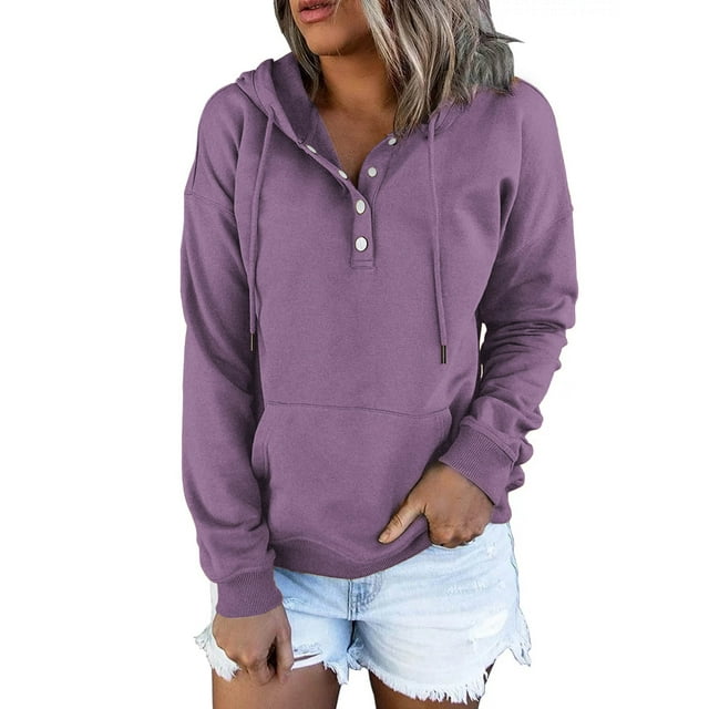 MOSHU Half Boutton Womens Hoodies Drawstring Hooded Sweatshirts for ...