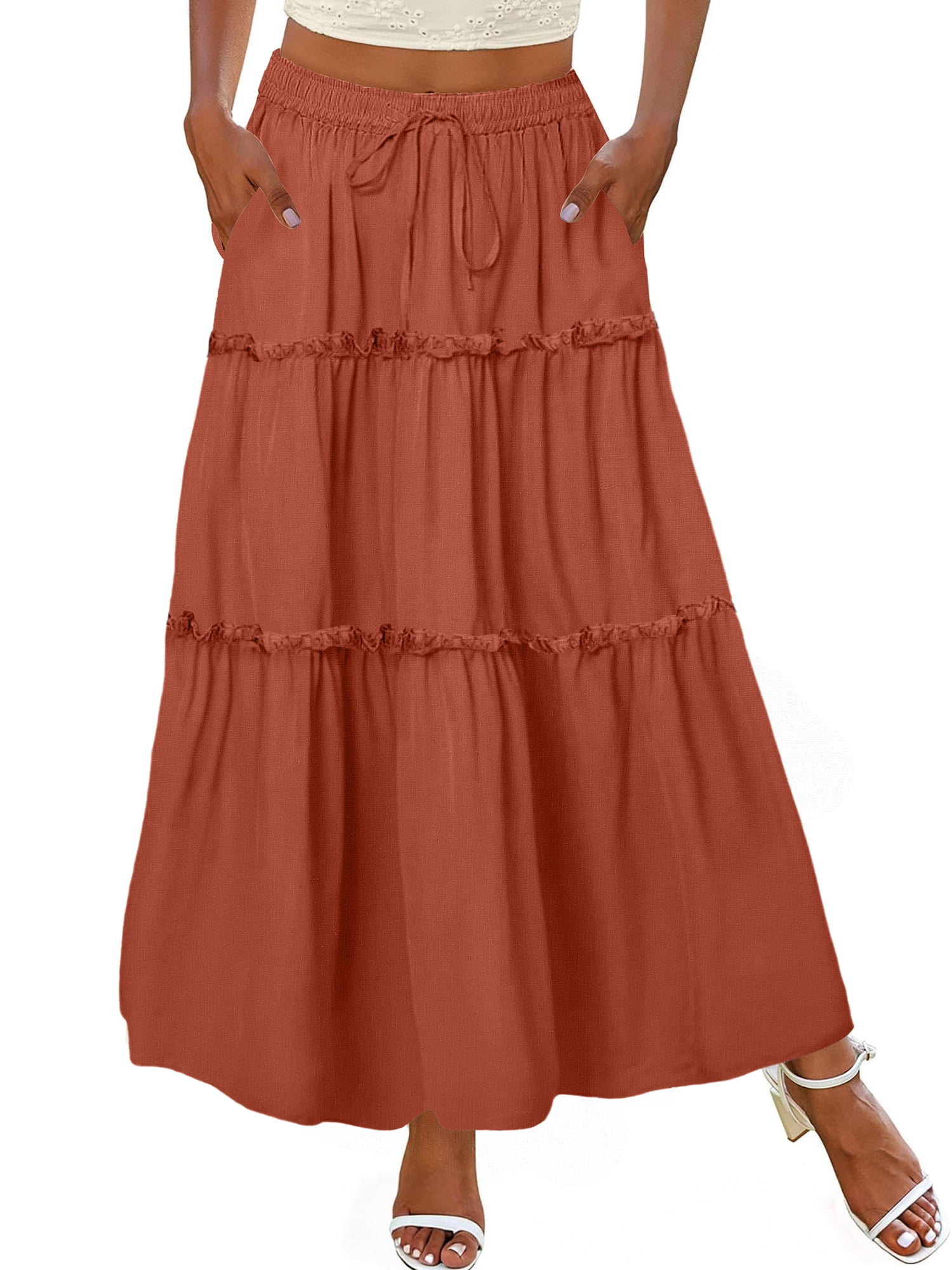 MOSHU High Waist Midi Skirt for Women A-Line Pleated Flowy Dresses with ...