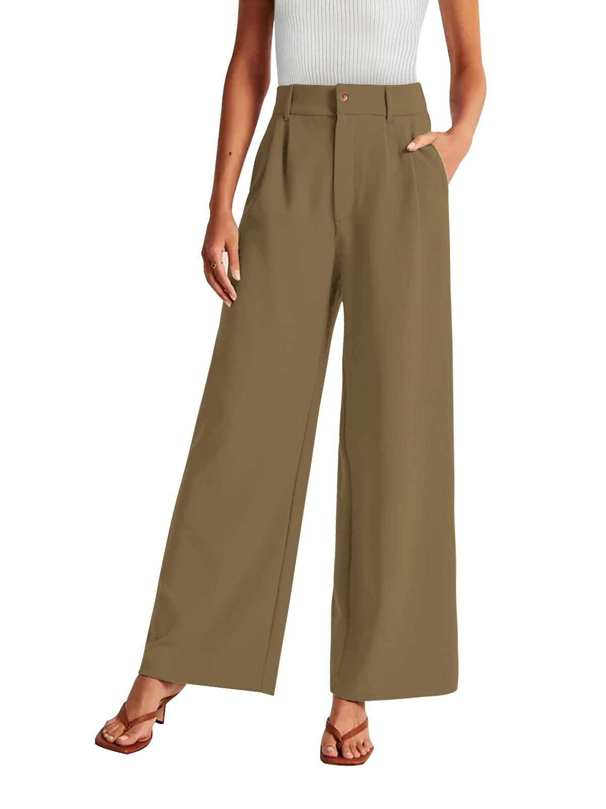 MOSHU High Waisted Work Pants for Women Casual Wide Leg Dress Pants ...