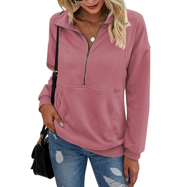 MOSHU Lapel Zipper Sweatshirts for Women Trendy Long Sleeve Tops ...