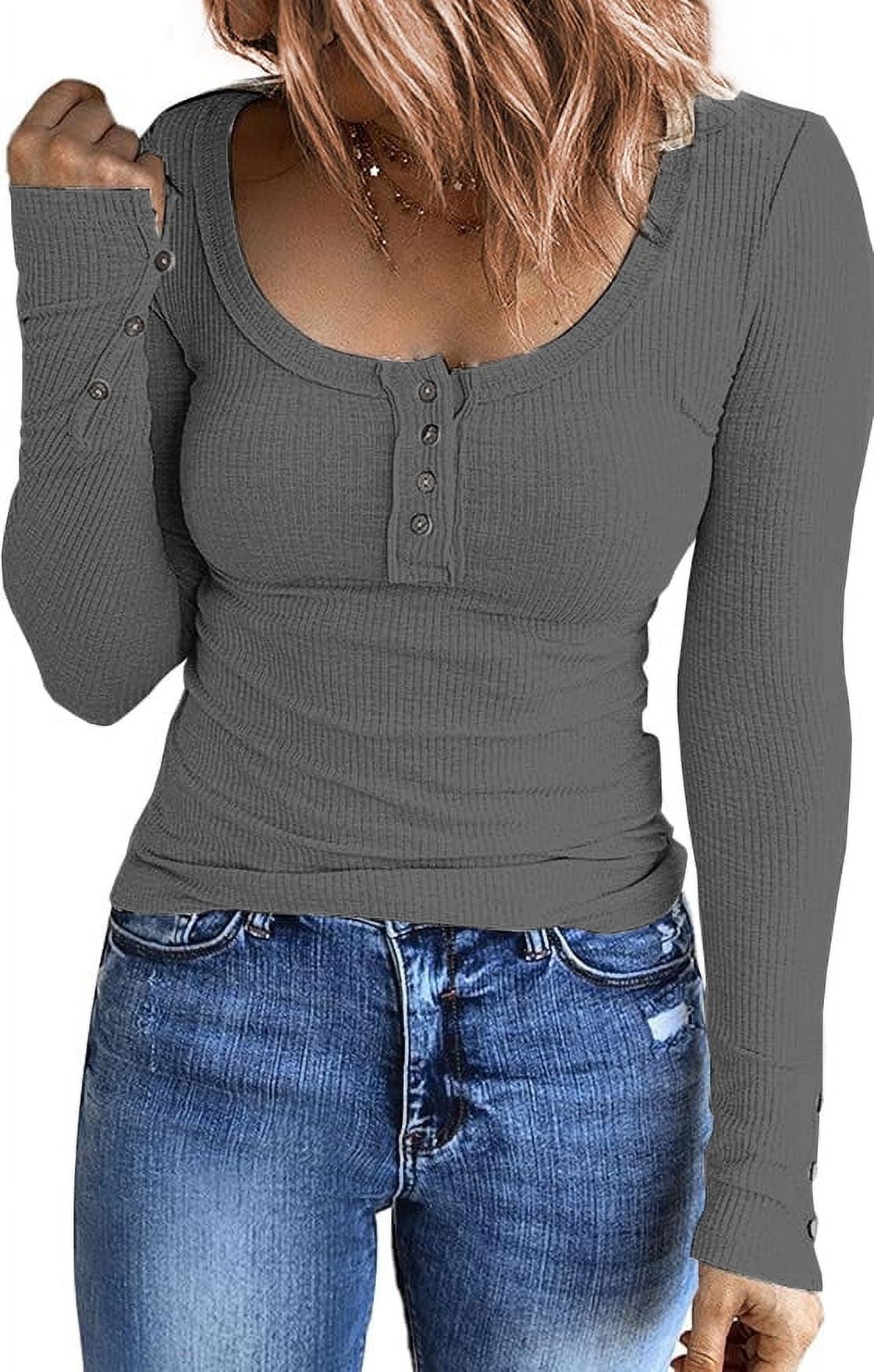 MOSHU Women's Long Sleeve Casual Henley Tops, Button-Down Fall Blouses ...