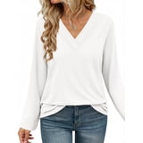 MOSHU Long Sleeve Womens Tops Deep V Neck Blouses for Women Loose Fit ...