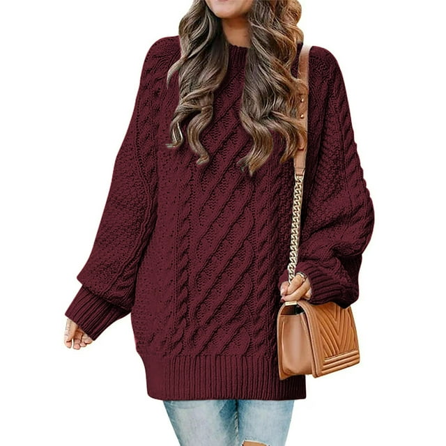 MOSHU Oversized Sweaters for Women Cable Knit Chunky Pullover Sweater ...