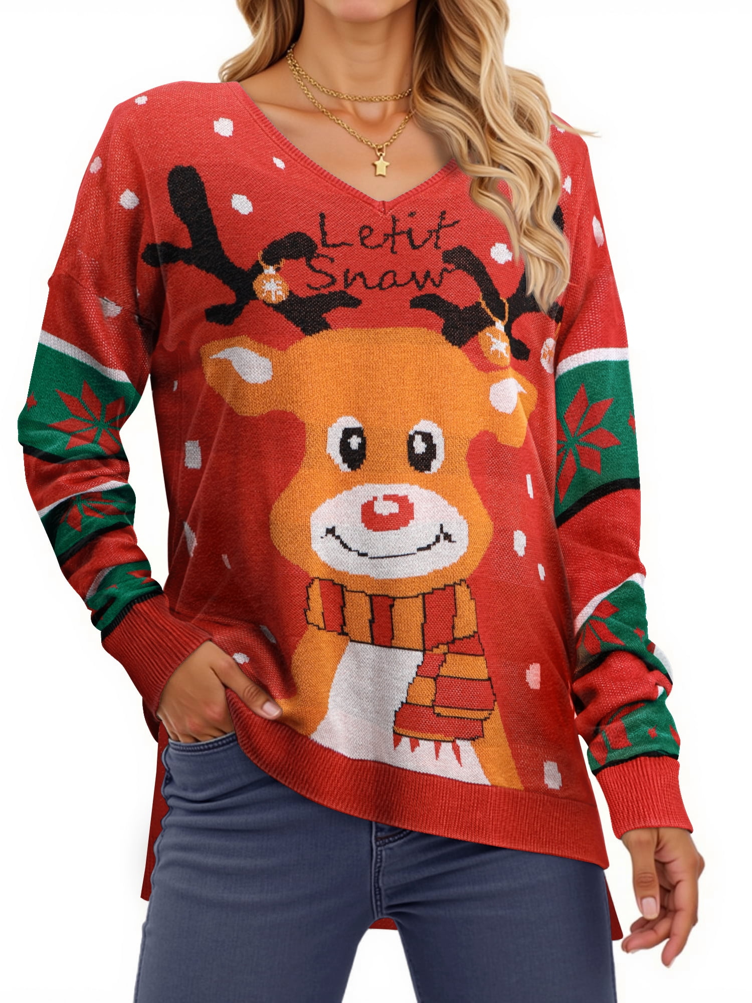 MOSHU Ugly Christmas Sweaters for Women Graphic Knitted Pullover ...