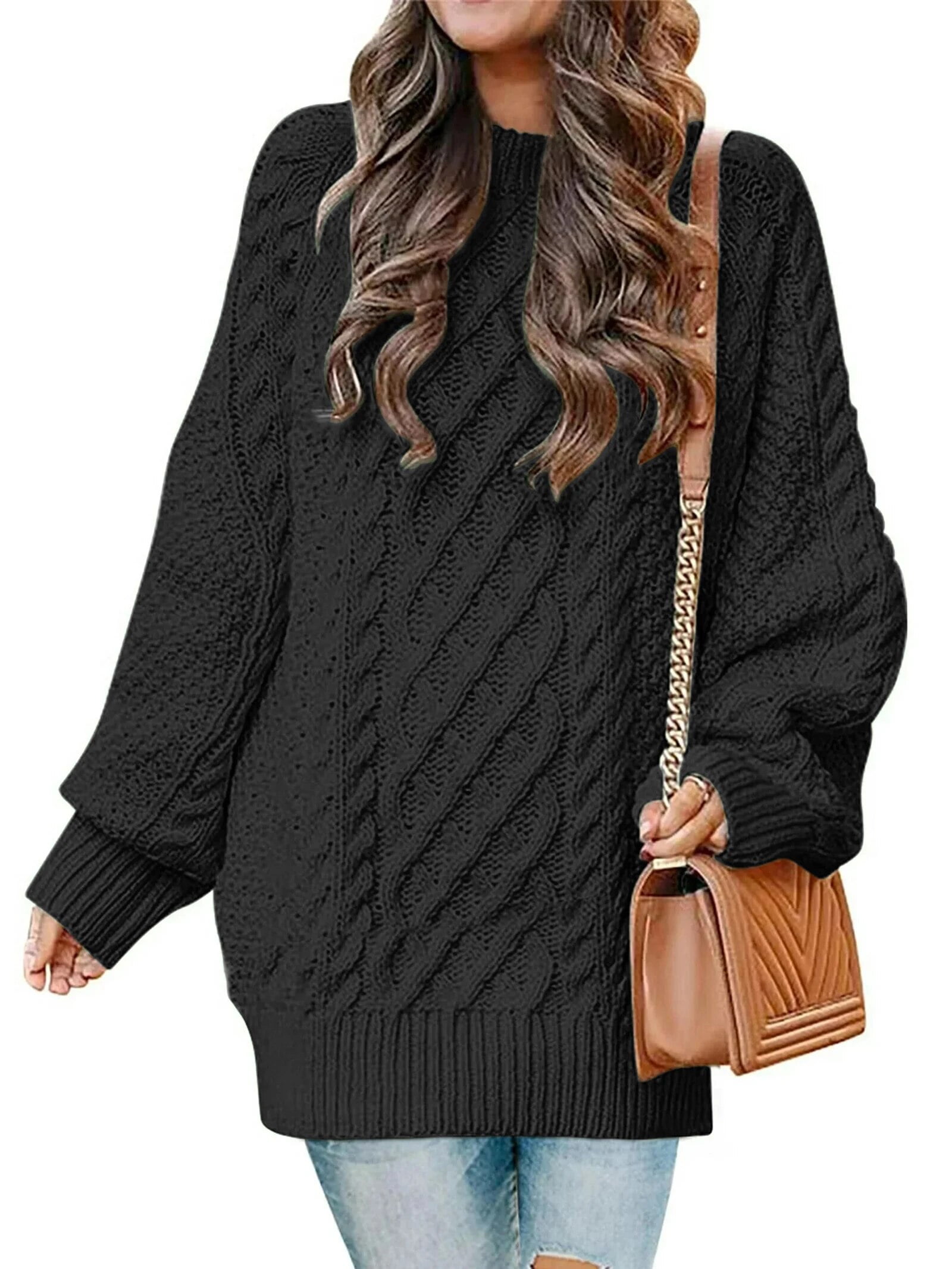 MOSHU Oversized Sweaters for Women Cable Knit Chunky Pullover Sweater ...