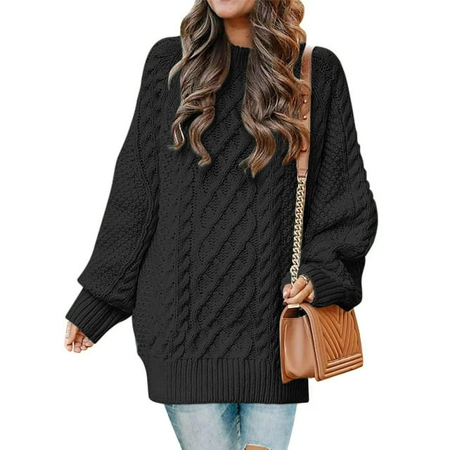 MOSHU Women's Oversized Cable Knit Chunky Pullover Sweater - Walmart.com