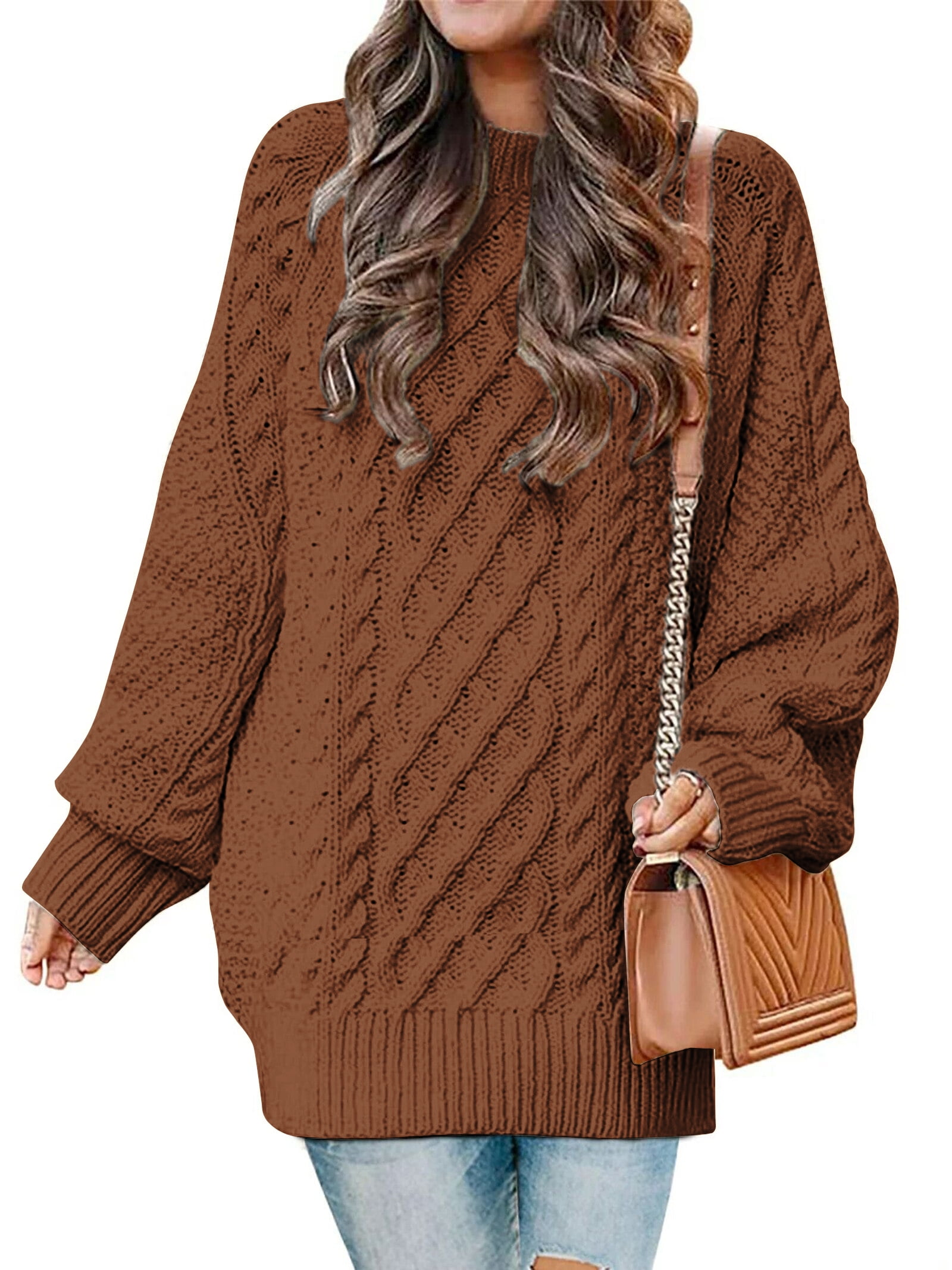 MOSHU Oversized Sweaters for Women Cable Knit Chunky Pullover Sweater ...