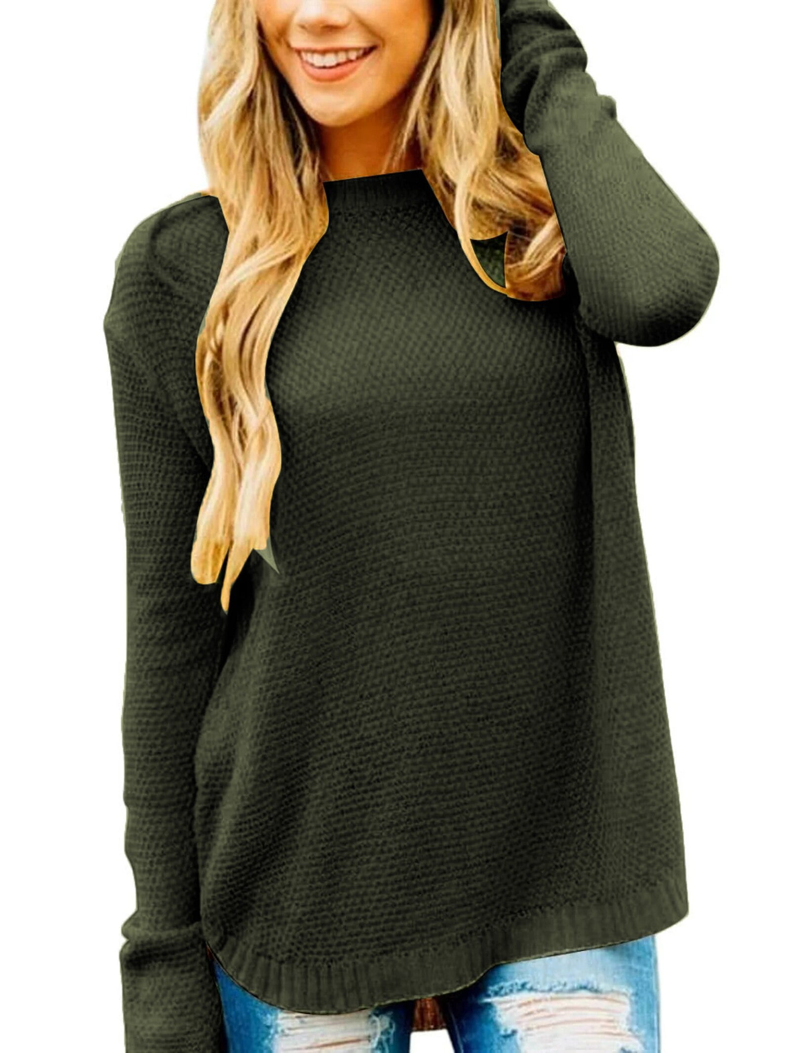 MOSHU Women's Oversized Knitted Pullover Sweater, Chunky Long Tops ...