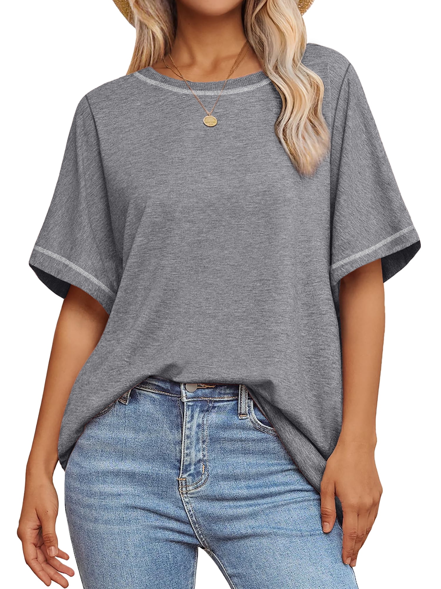 MOSHU Oversized T Shirts for Women Quilting Stitching Womens Shirts ...