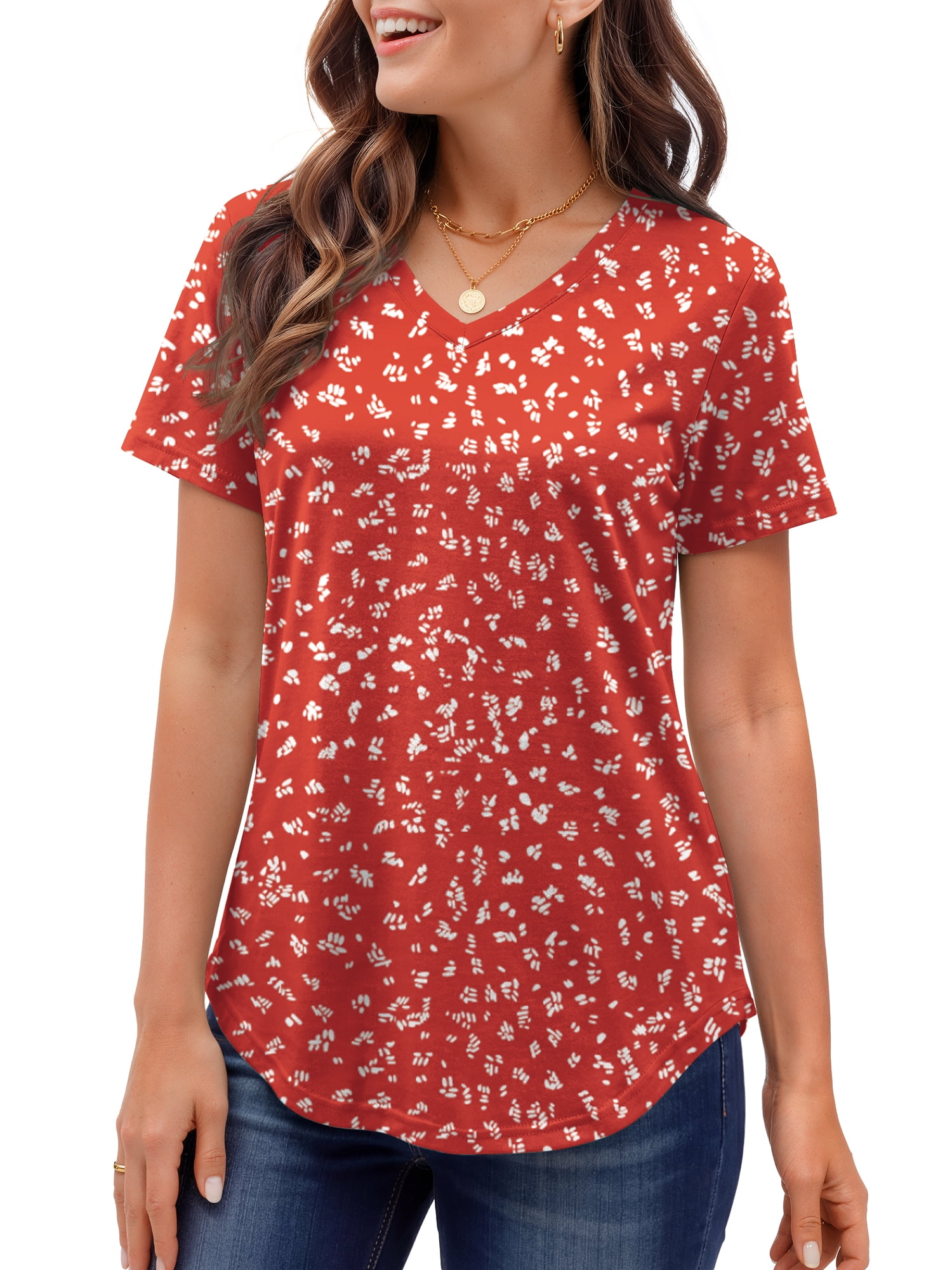 MOSHU Plus Size T-shirts for Women V Neck Summer Tunic Tops Floral ...