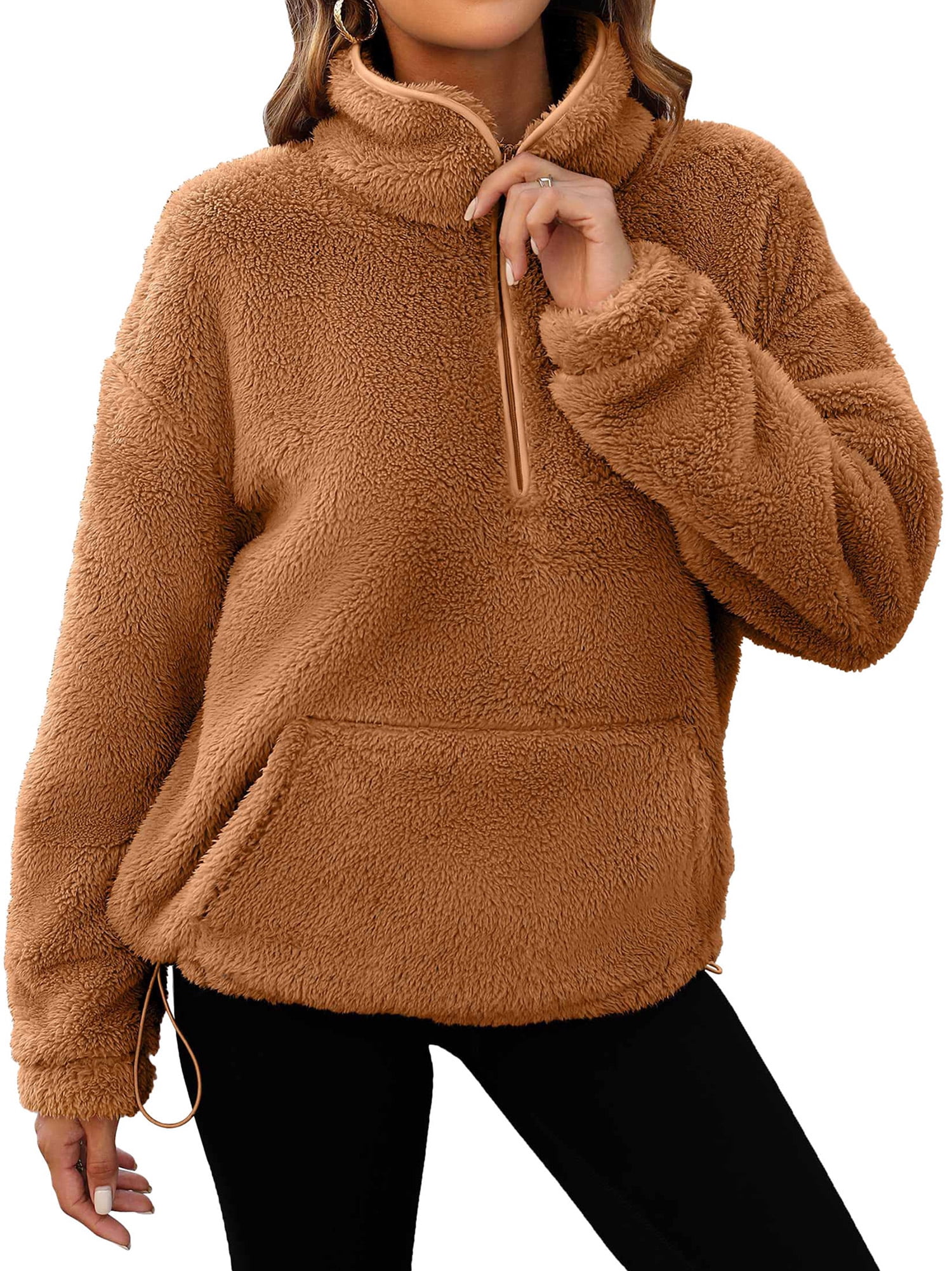 MOSHU Polar Fleece Sweatshirts for Women Quarter Zip Long Sleeve Tops ...