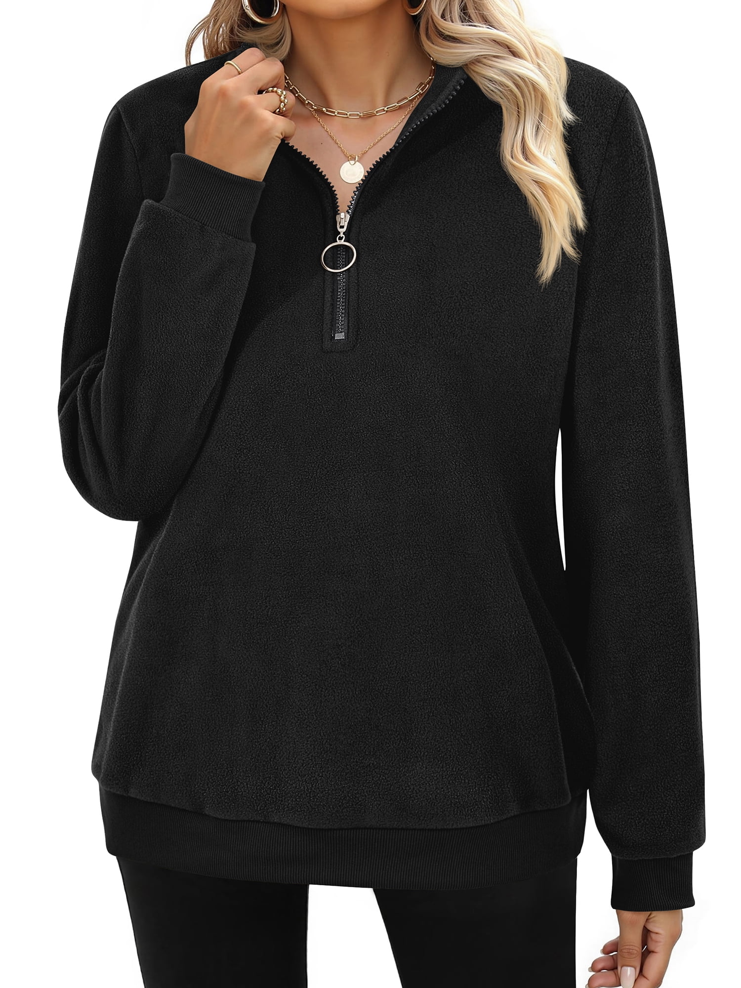 MOSHU Polar Fleece Sweatshirts for Women Quarter Zip Long Sleeve Tops ...