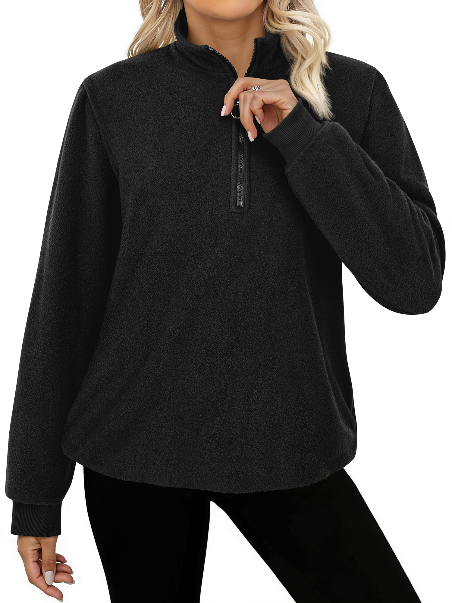 MOSHU Polar Fleece Sweatshirts for Women Quarter Zip Long Sleeve Tops ...