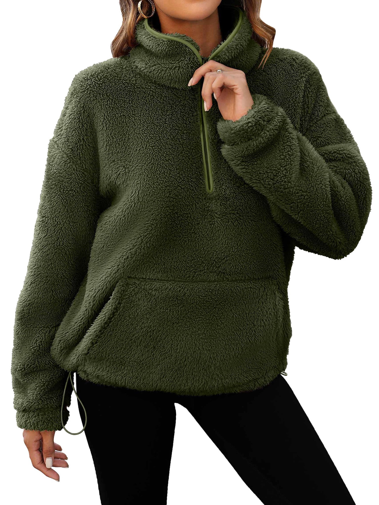 MOSHU Polar Fleece Sweatshirts for Women Quarter Zip Long Sleeve Tops ...