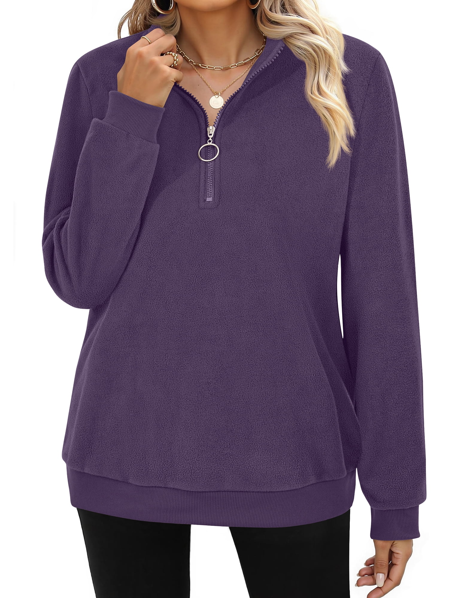 MOSHU Polar Fleece Sweatshirts for Women Quarter Zip Long Sleeve Tops ...