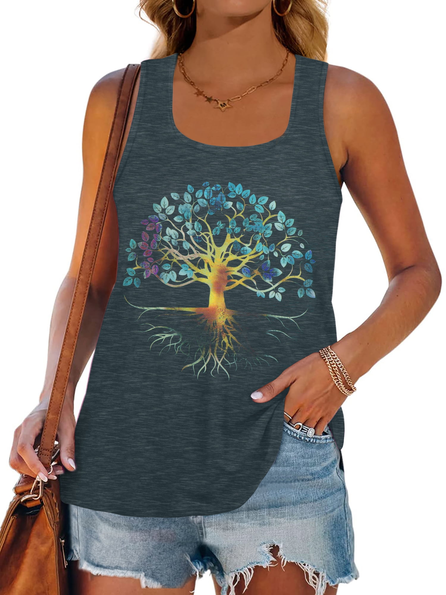 MOSHU Racerback Tank Tops for Women Vintage Mandala Graphic Shirts ...