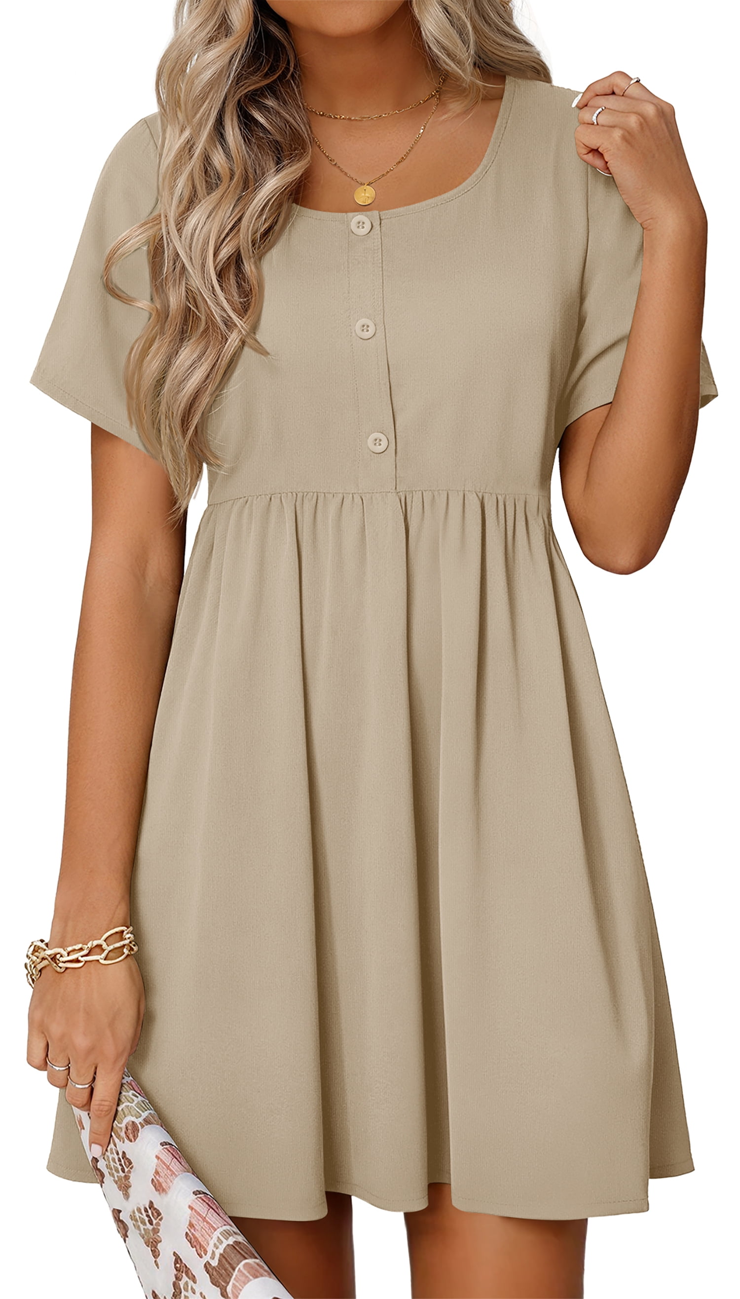 MOSHU Summer Dresses for Women Crewneck Short Sleeve Midi Dress Casual ...