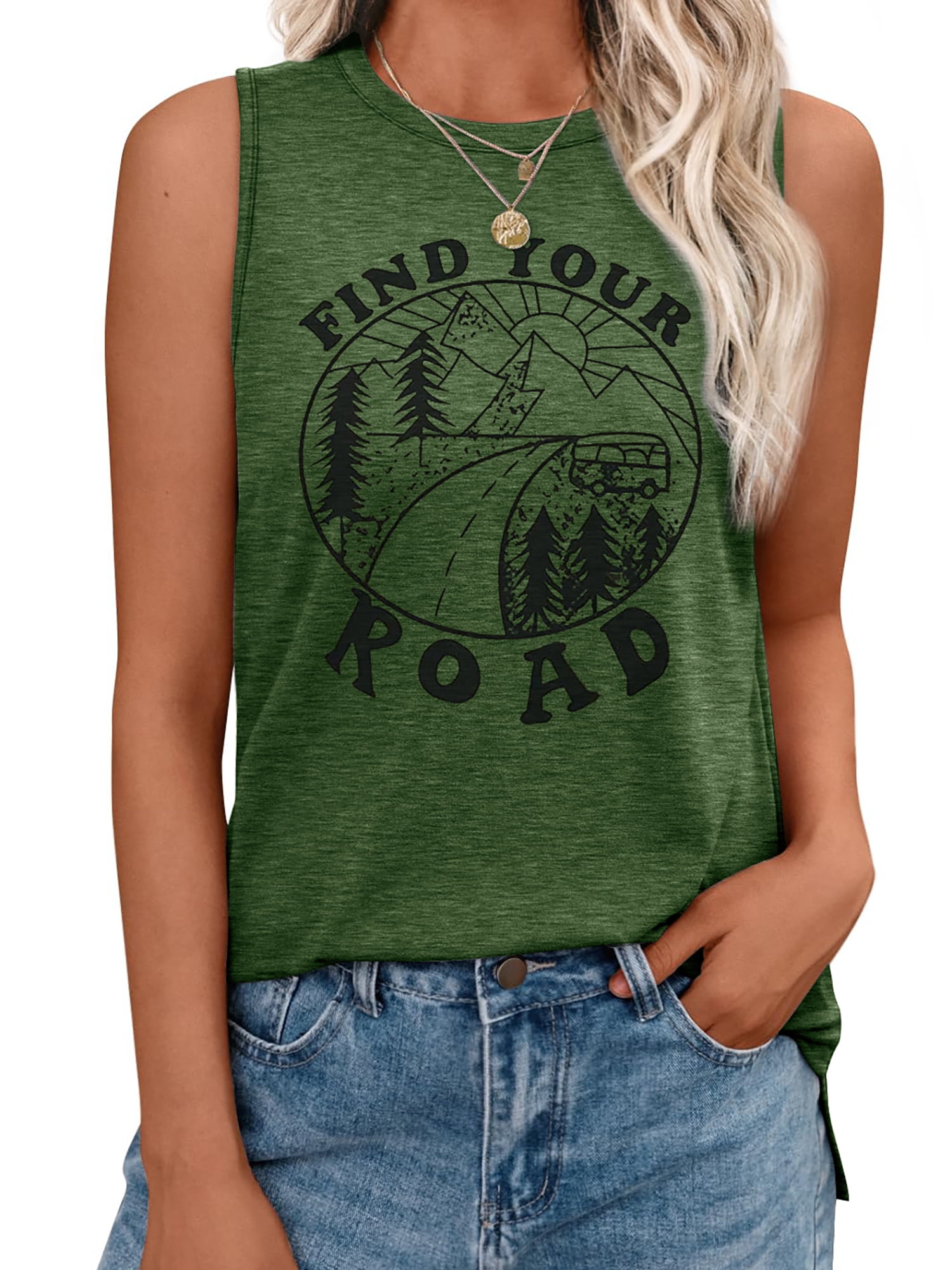 MOSHU Summer Womens Tank Tops, Sleeveless Graphic Print Shirts, Casual ...