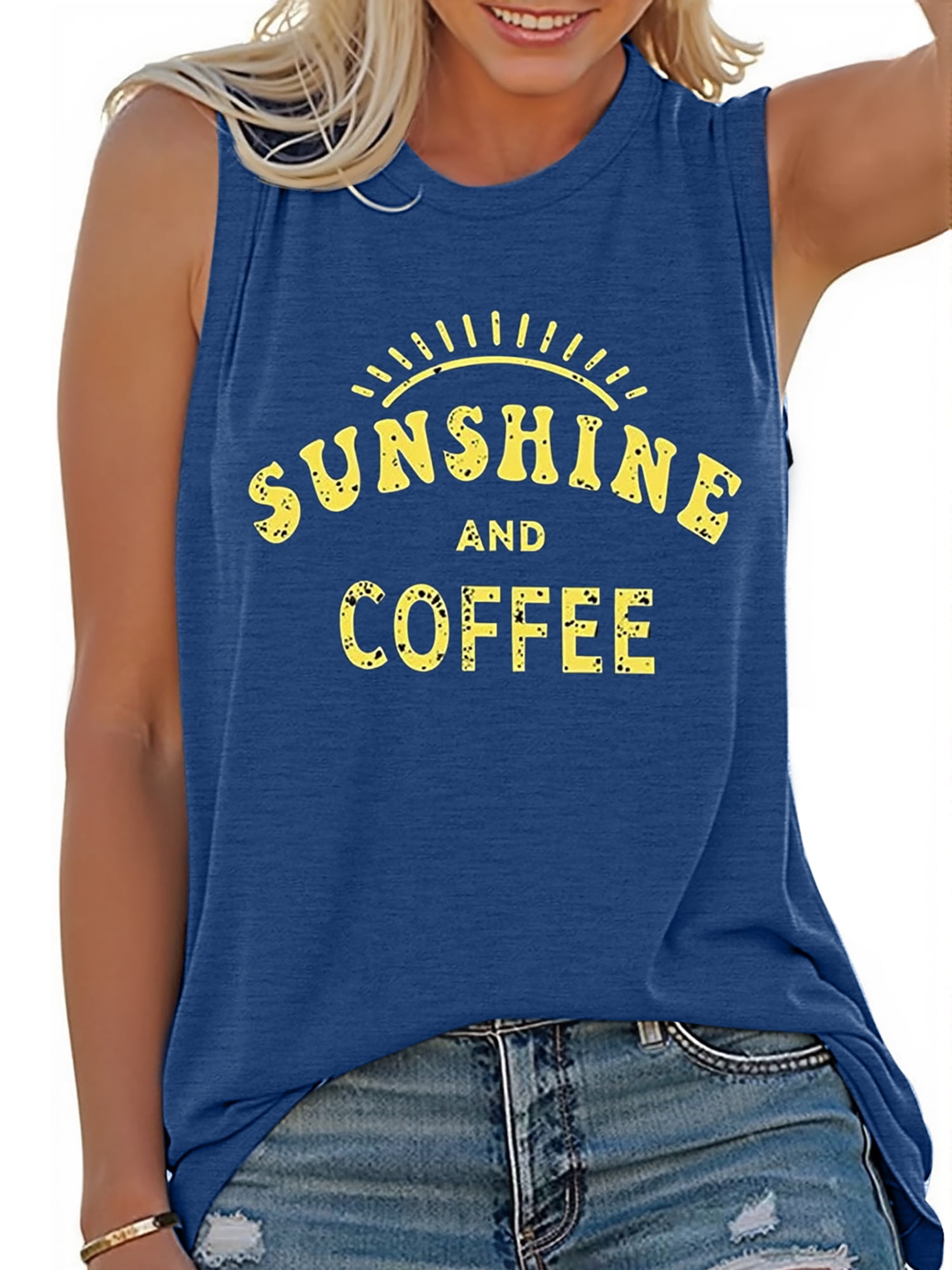 MOSHU Sleeveless Graphic Print Tunic Tank Tops for Women, Casual Side ...