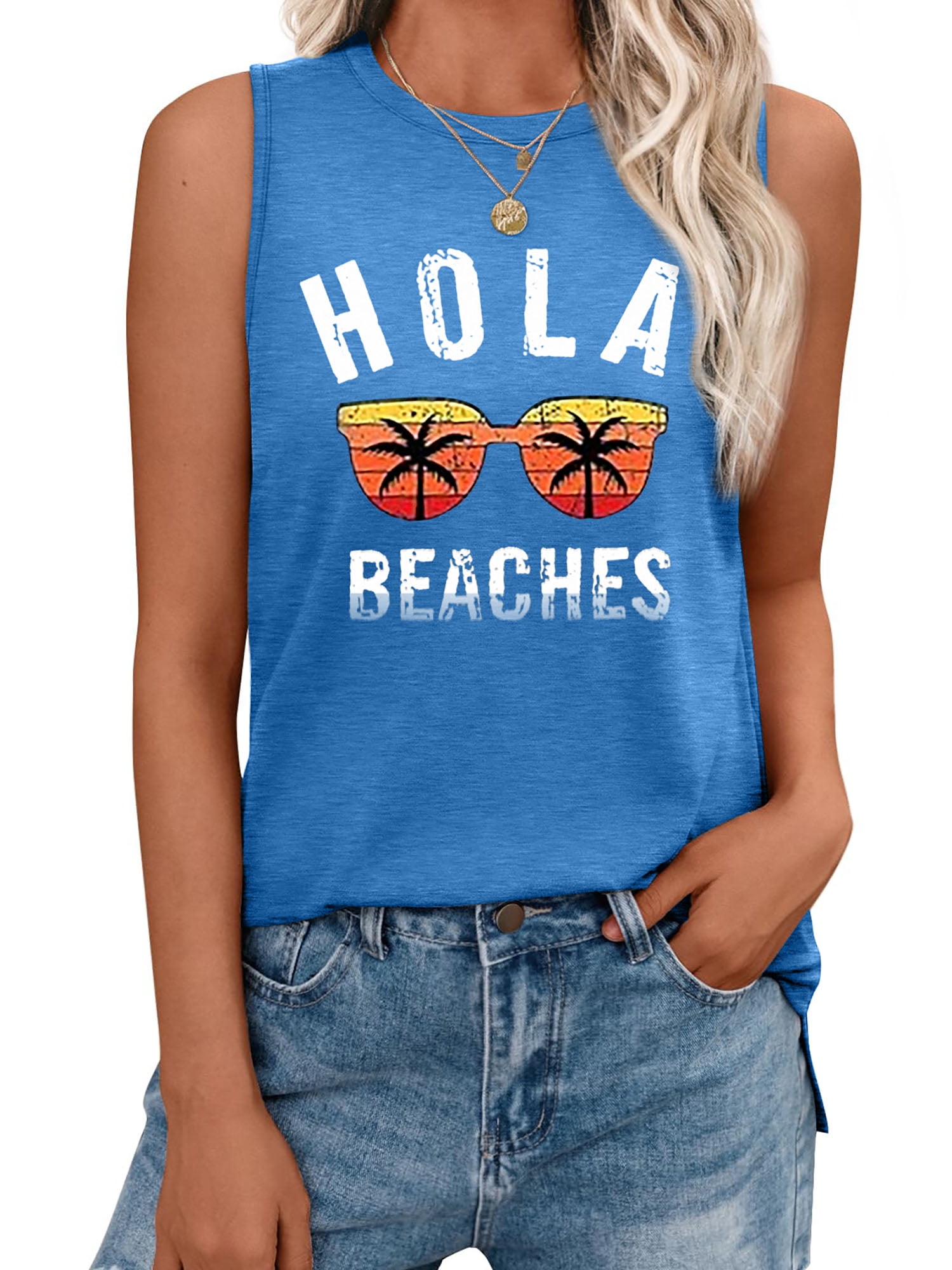 MOSHU Womens Hawaiian Tank Tops, Sleeveless Graphic Shirts, Lightweight ...