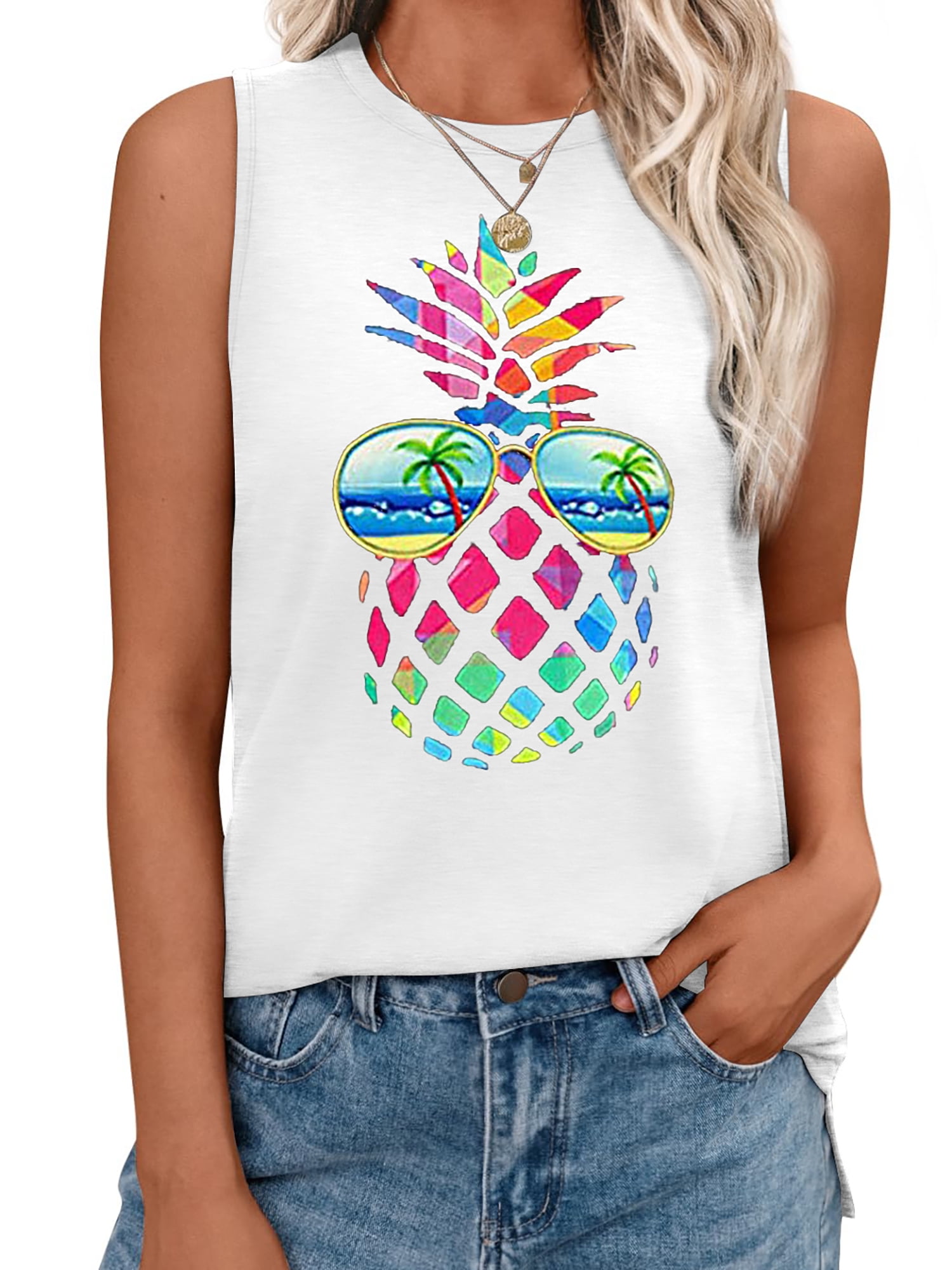MOSHU Summer Womens Tank Tops Sleeveless Graphic Print Shirts for Women ...