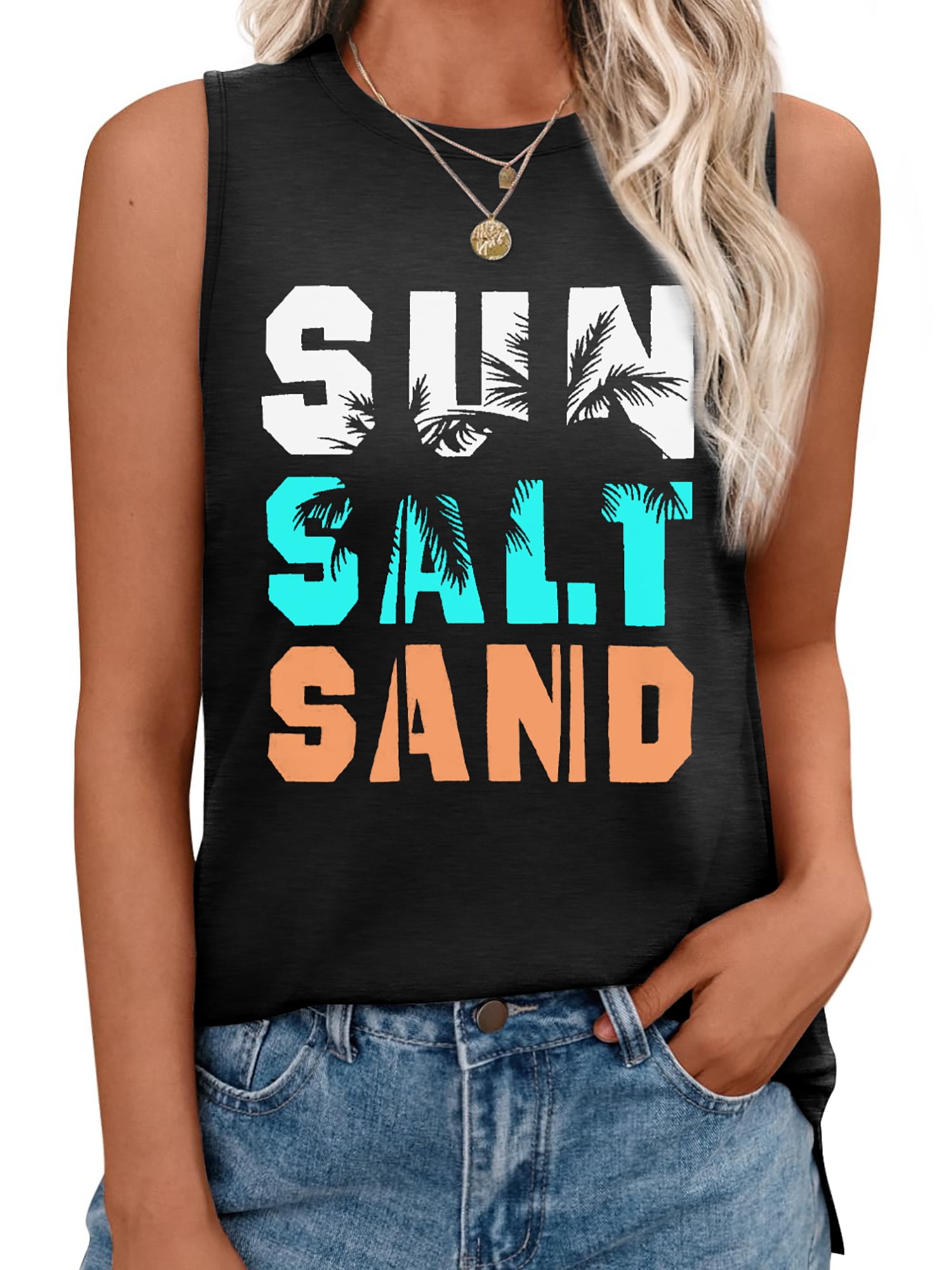 MOSHU Summer Womens Sleeveless Tank Tops, Graphic Print Shirts, Side ...