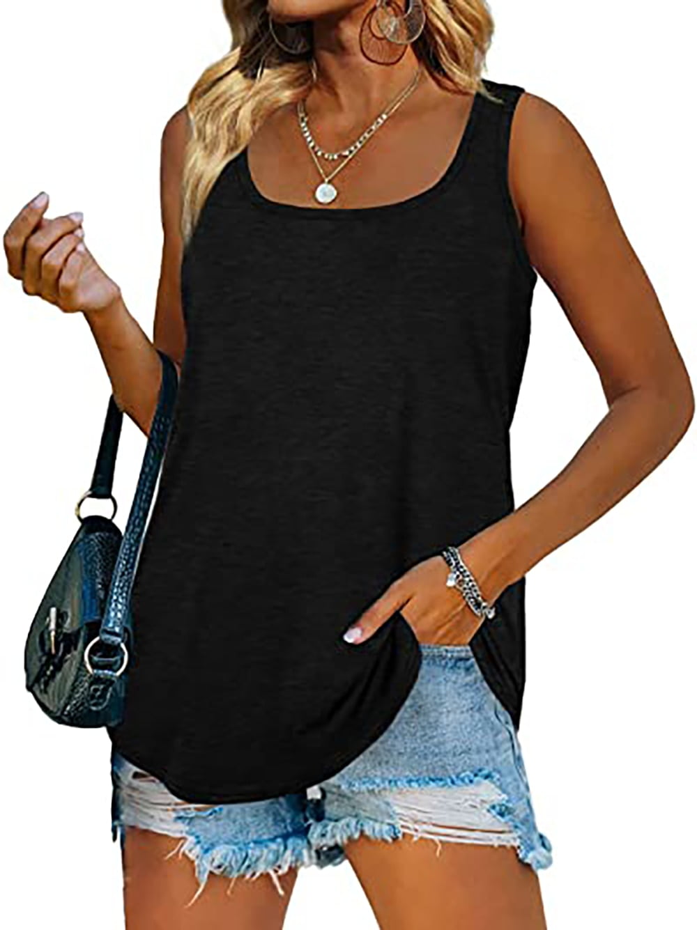 MOSHU Women's Summer U-Neck Tank Tops, Casual Flowy Sleeveless Shirts ...