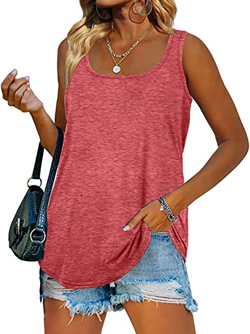 MOSHU Summer Womens U Neck Tank Tops, Casual Flowy Sleeveless Shirts ...