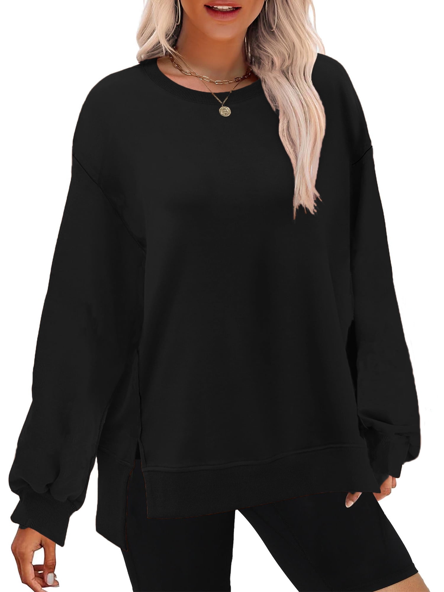 MOSHU Oversized Sweatshirts for Women Crew Neck Long Sleeve Tops Casual ...